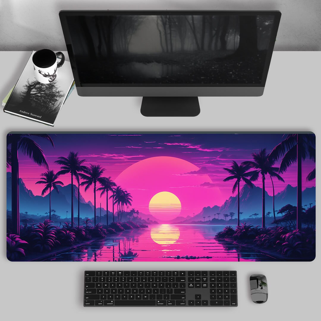 Vaporwave Retro Gaming Deskmat 2D Premium Graphic Style Rubber Mousepad ...