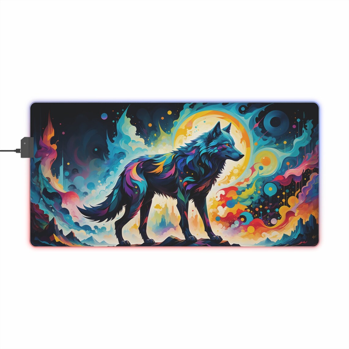 Colorful Wolf Design Desk Mat, RGB Gaming Mouse Pad, Animal Painting ...