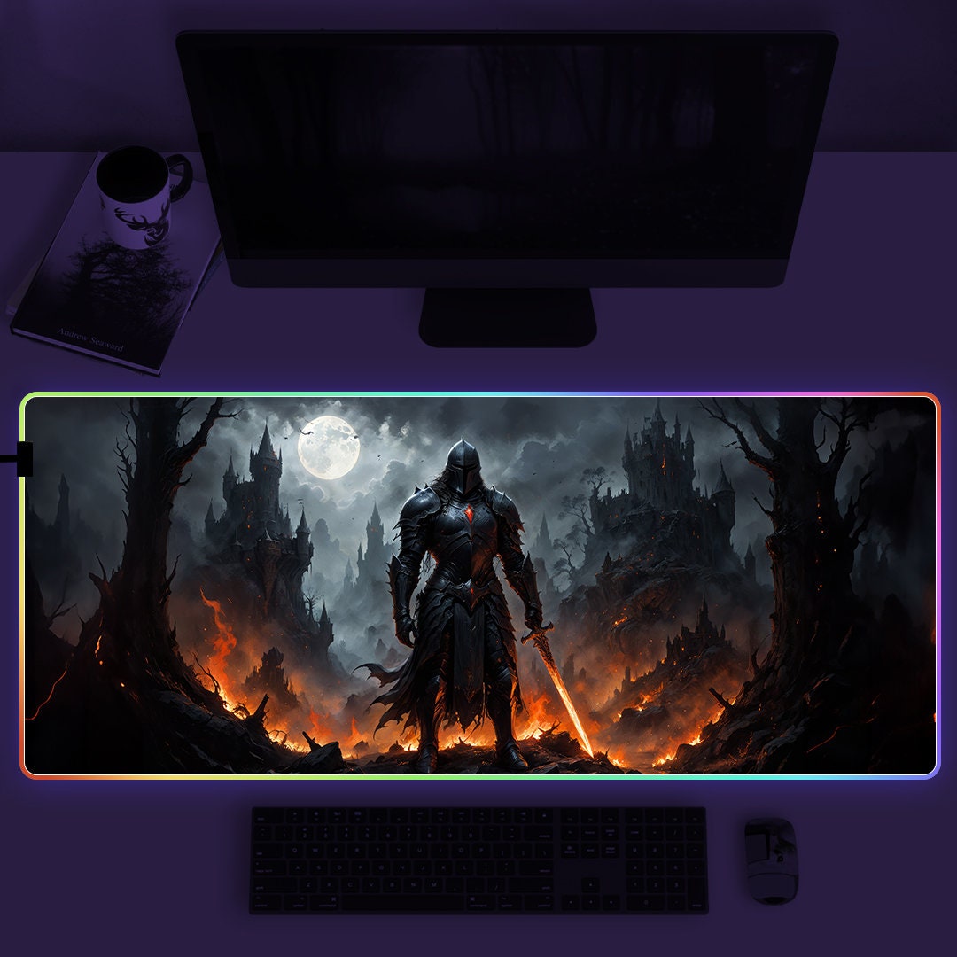 LED RGB Flame Knight Battle Castle Medieval Desk Mat, Gaming Mouse Pad ...