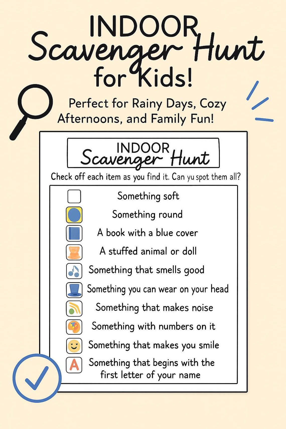 Indoor Scavenger Hunt for Kids – Printable Indoor Activity With Reward ...