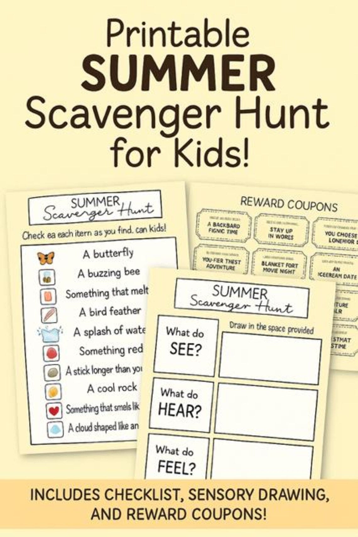 Summer Nature Scavenger Hunt for Kids – Printable Outdoor Activity With ...