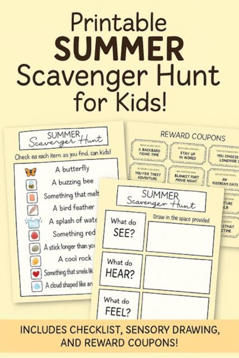 Summer Nature Scavenger Hunt for Kids – Printable Outdoor Activity With ...