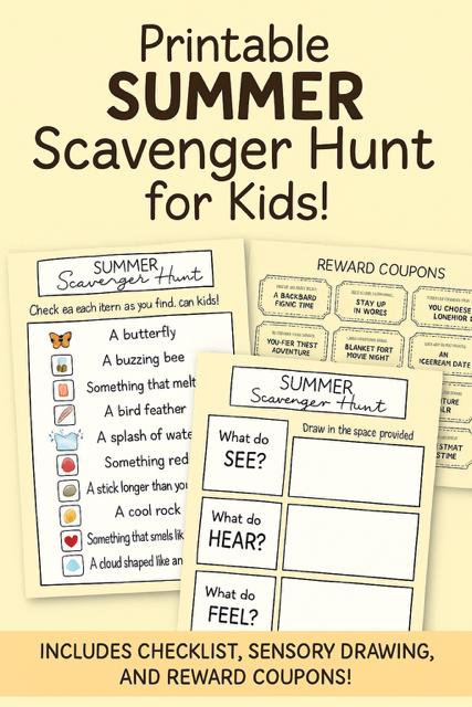 Summer Nature Scavenger Hunt for Kids – Printable Outdoor Activity With ...
