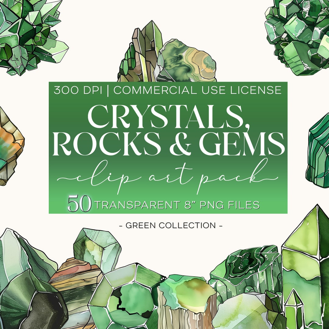 50 Green Crystal Rock & Gemstone Clipart Bundle of PNG Files, Mystical ...