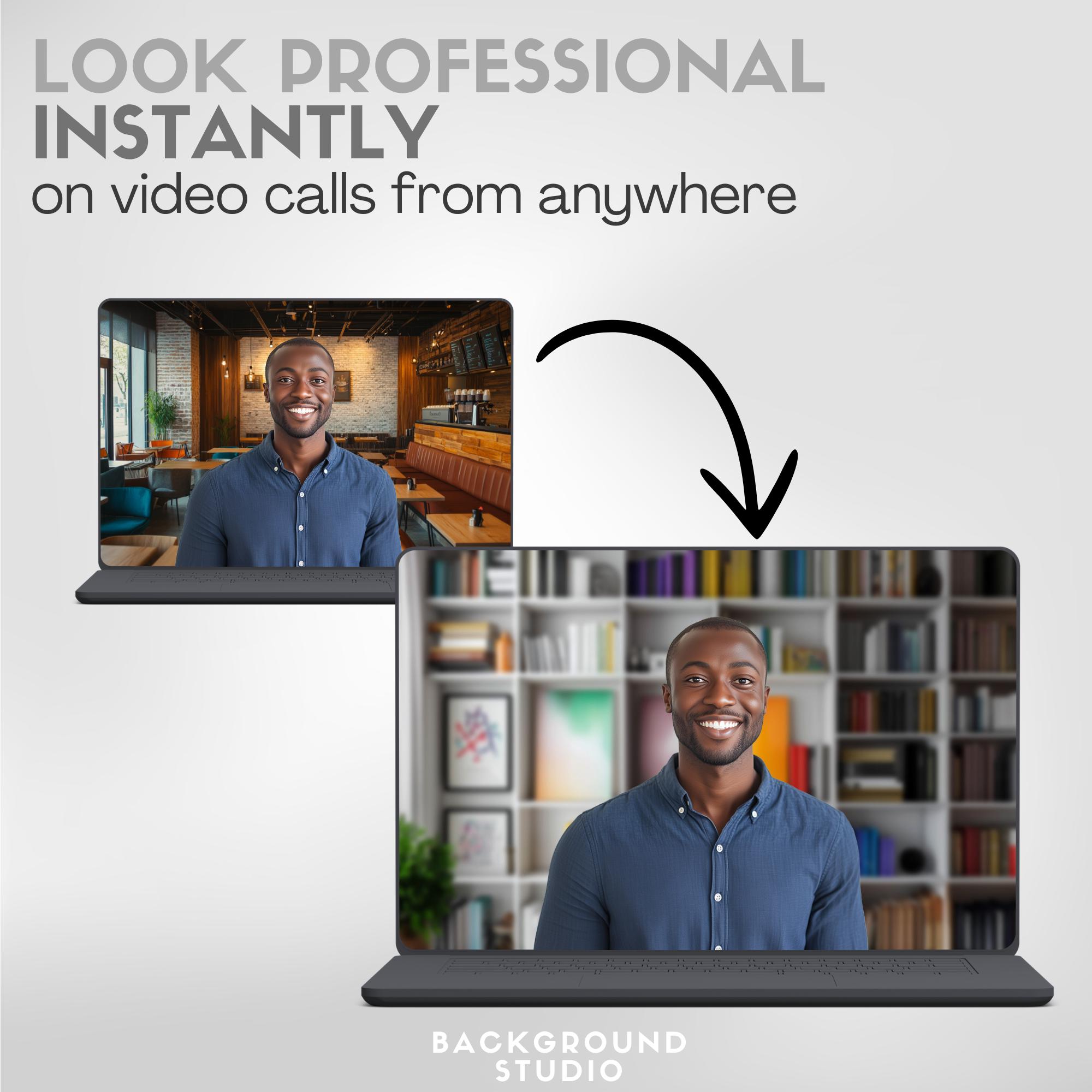 White Modern Blurred Bookcase Photo, Home Office Zoom Background, Teams ...