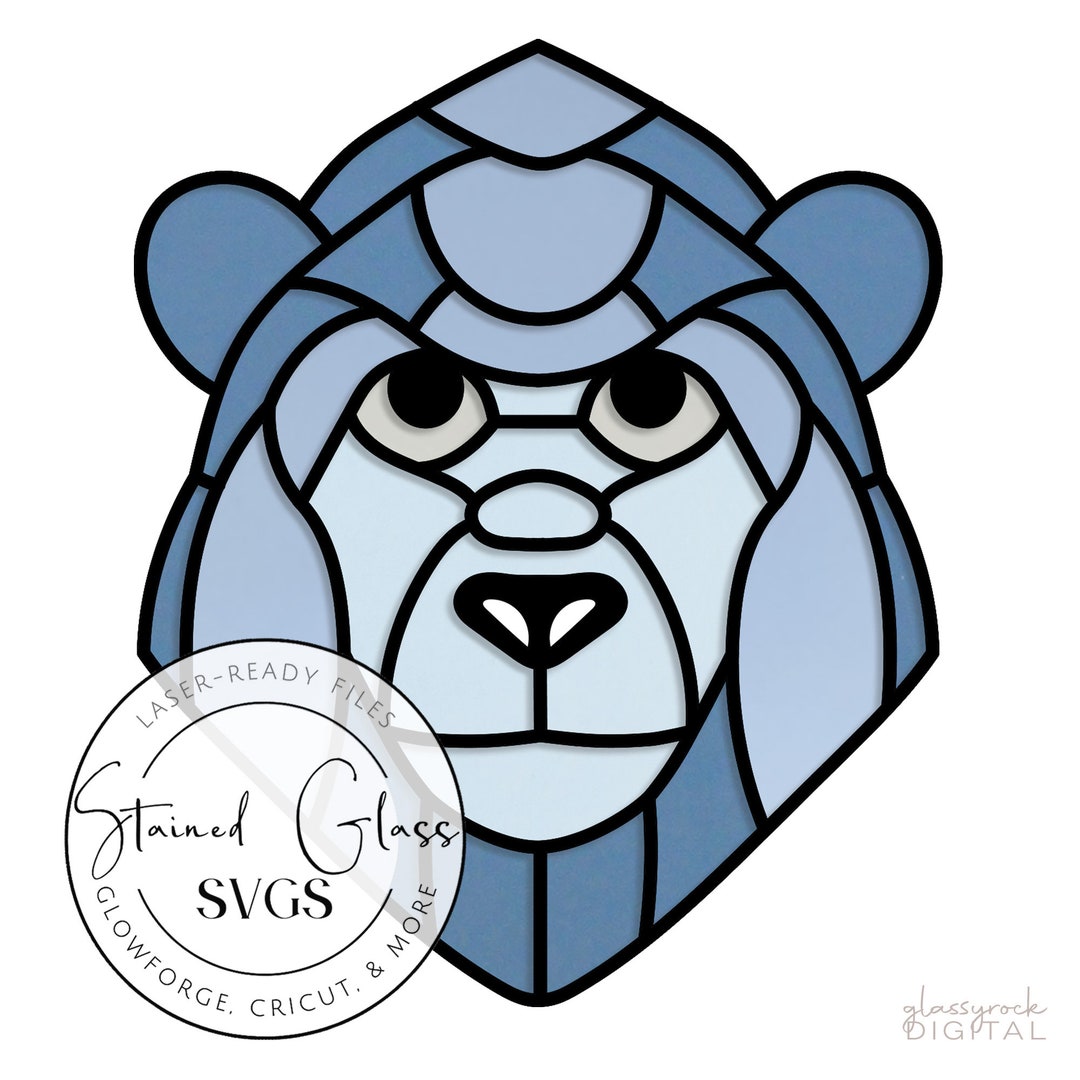 Stained Glass Gorilla Face SVG File, PNG and DXF, Monkey Laser Cut File ...