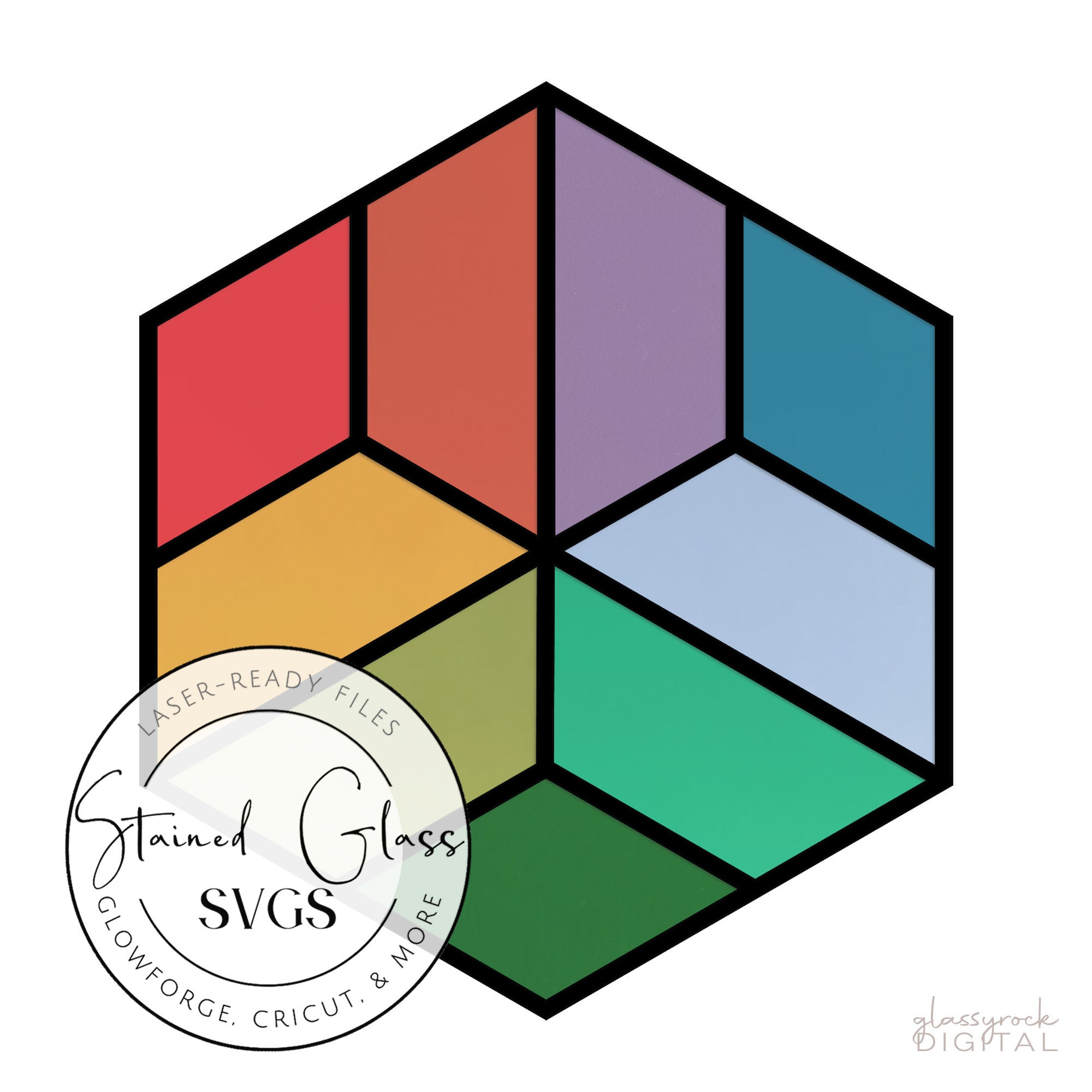 Stained Glass SVG Geometric Hexagon File, PNG, DXF, Laser Cut File for ...