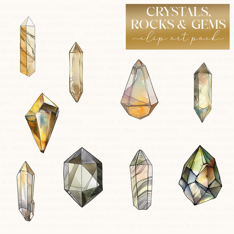50 Gold Crystal Rock & Gemstone Clipart Bundle of PNG Files, Mystical ...