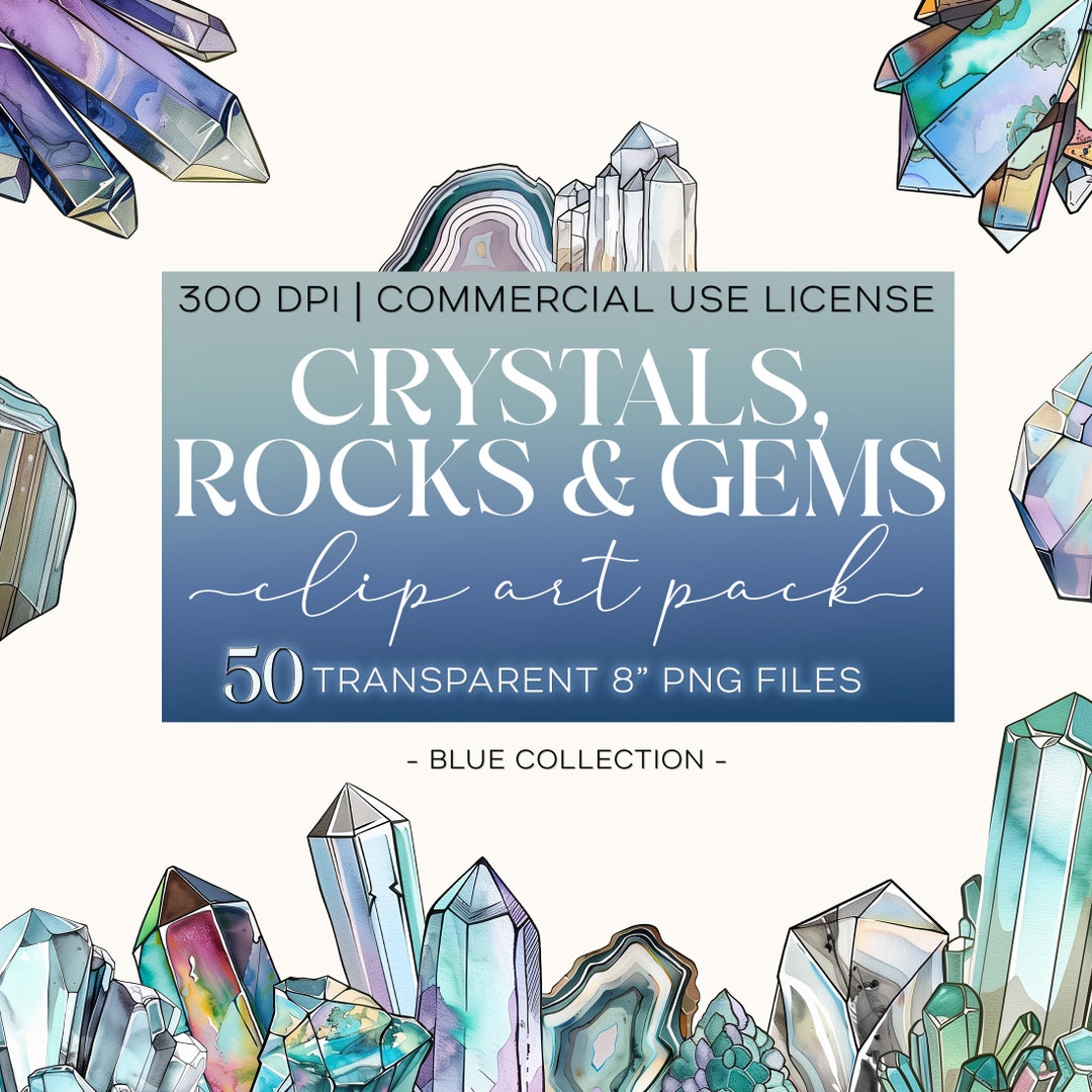50 Blue Crystal Rock & Gemstone Clipart Bundle of PNG Files, Mystical ...