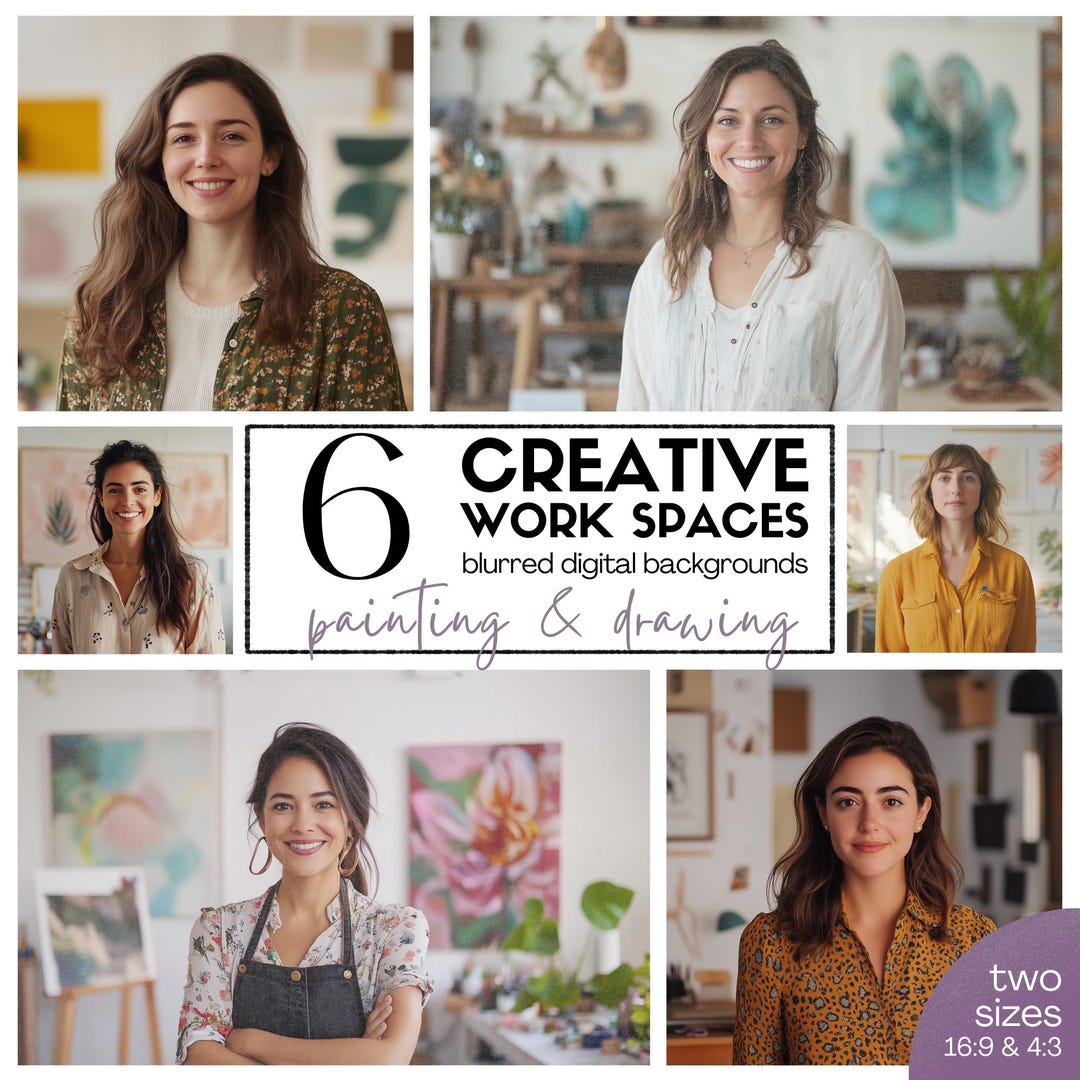 Modern Creative Space Zoom Background 6-pack, Art Studio Virtual ...