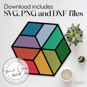 Stained Glass SVG Geometric Hexagon File, PNG, DXF, Laser Cut File for ...