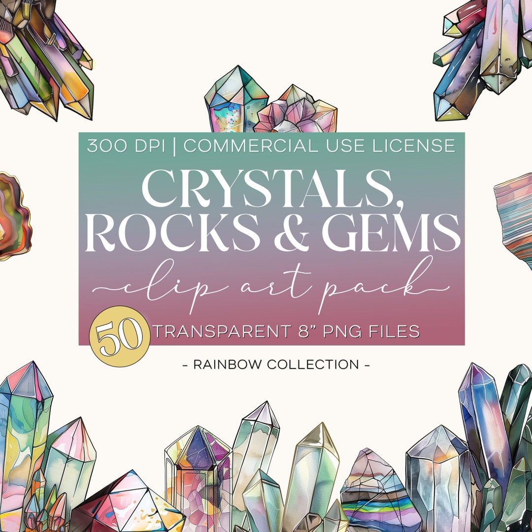 50 Rainbow Crystal Rock & Gemstone Clipart Bundle of PNG Files ...