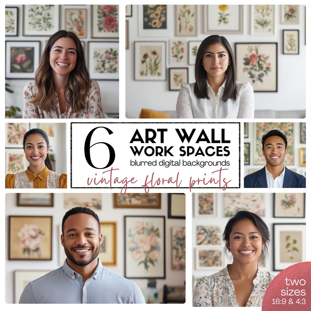 Vintage Gallery Wall Zoom Background 6-pack, Artwork Virtual Background ...