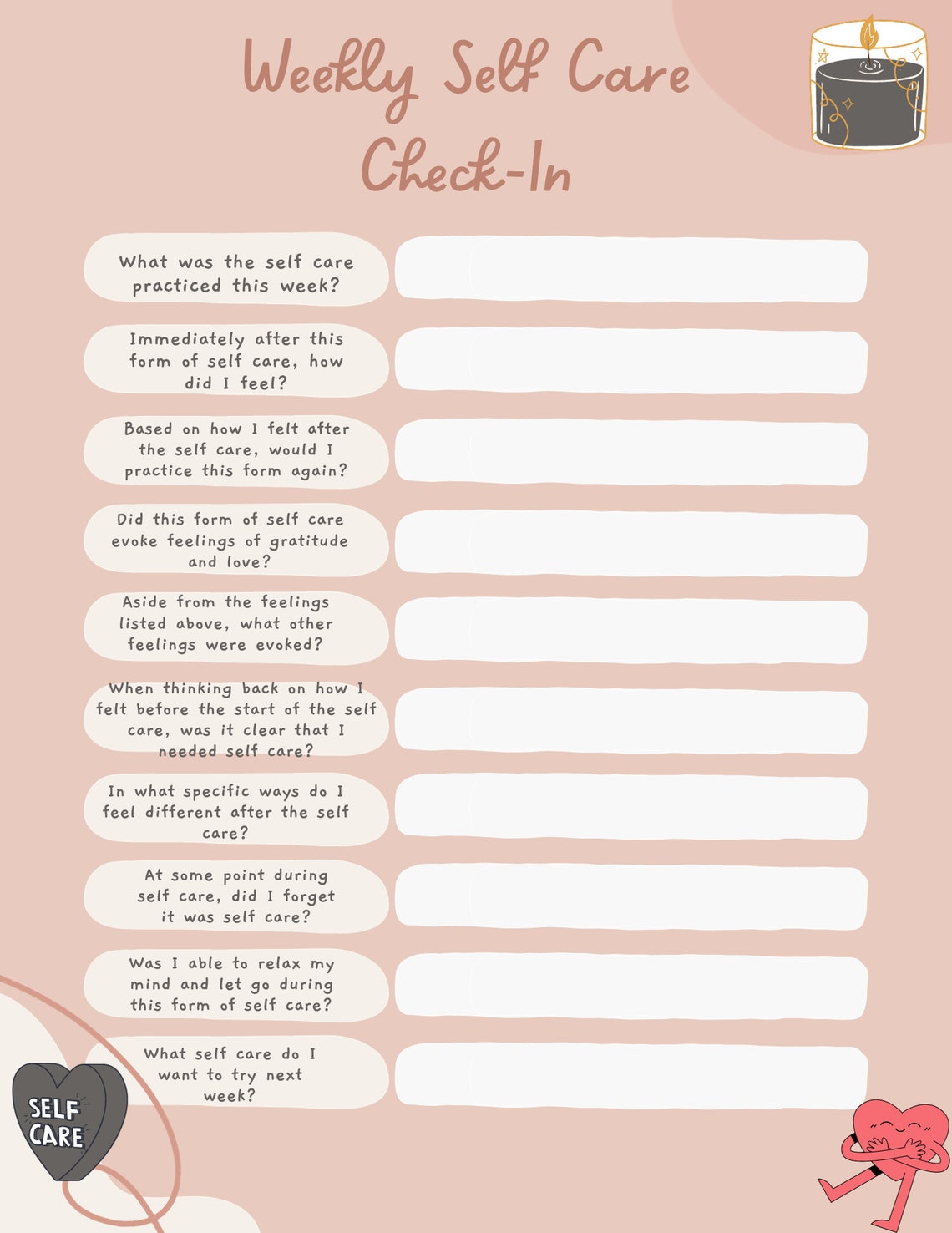 Weekly Self Care Check In - Etsy