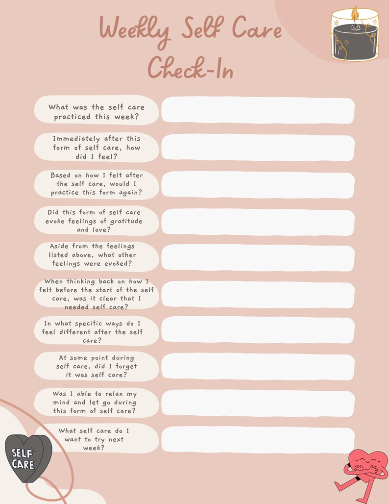 Weekly Self Care Check In - Etsy
