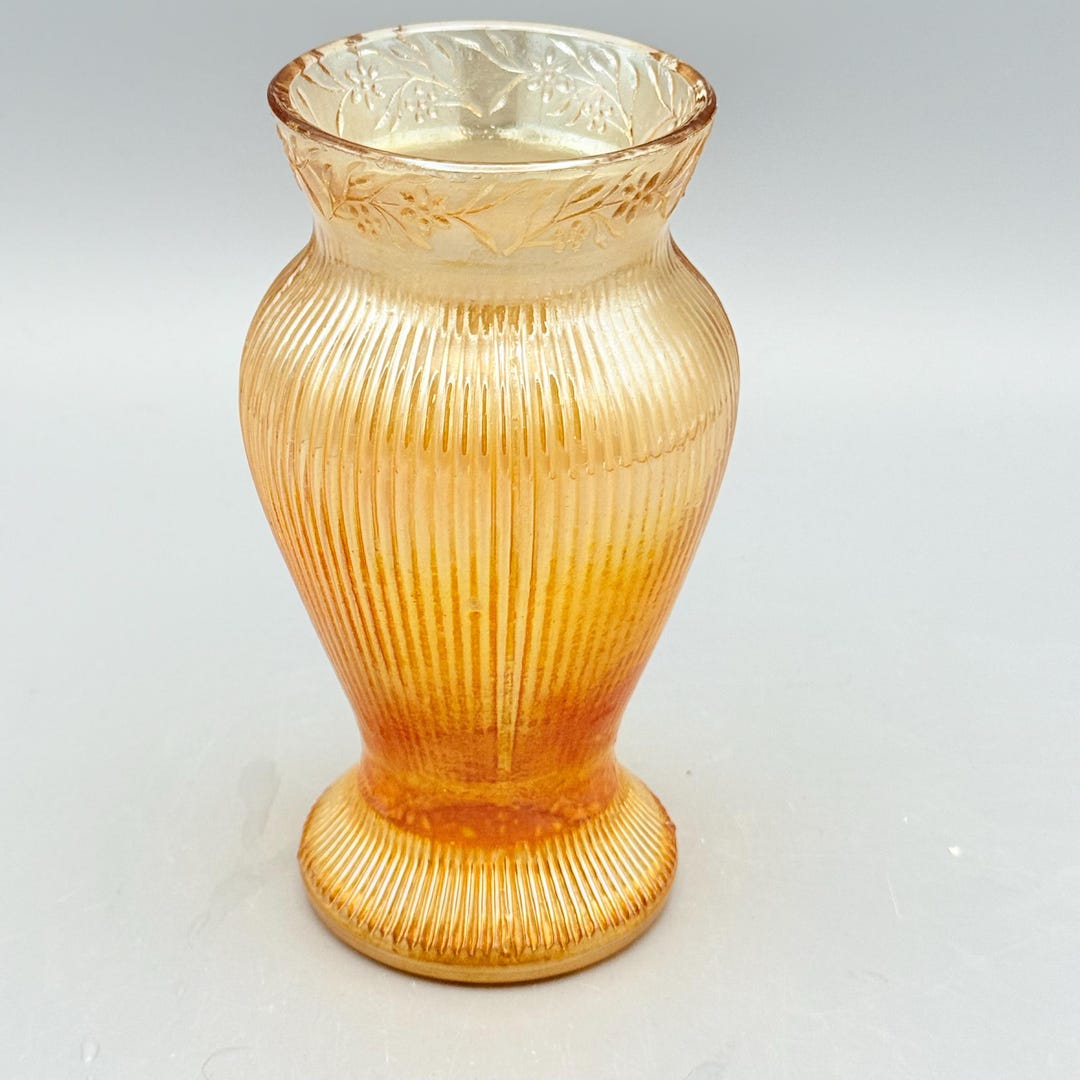 Vintage Marigold Carnival Glass Vase Prism and Daisy Band Pattern-made ...