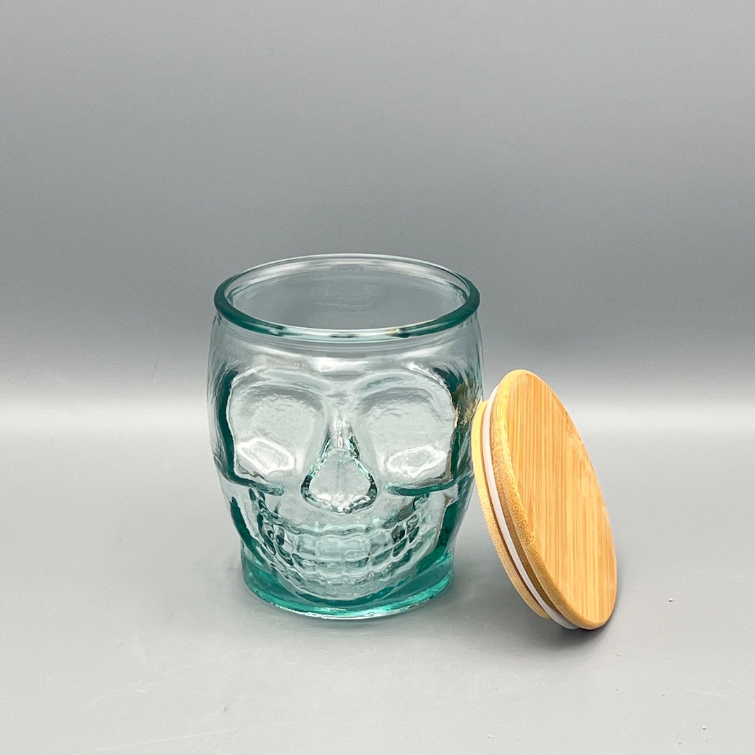 100 % Recycled Glass Skull Jars With Bamboo Lid Made Into Custom ...