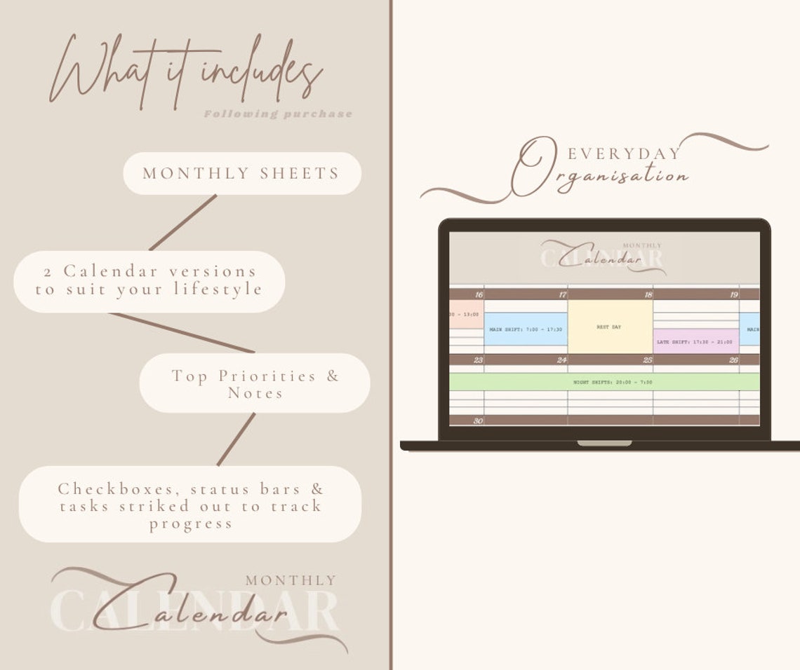 Monthly Calendar Template Google Sheets Editable Digital Planner ...