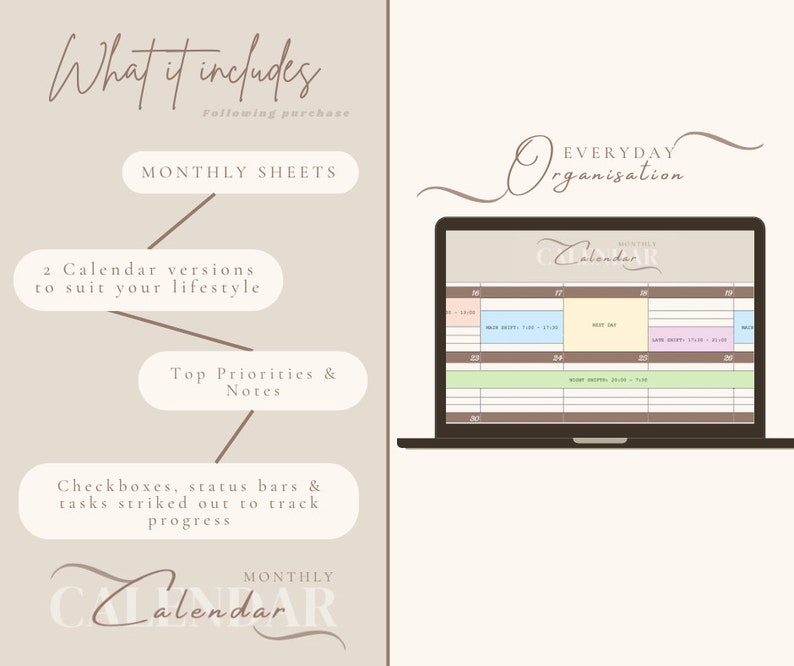 Monthly Calendar Template | Google Sheets | Editable Digital Planner ...