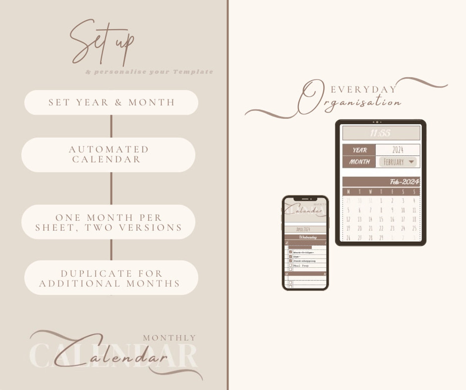 Monthly Calendar Template | Google Sheets | Editable Digital Planner ...