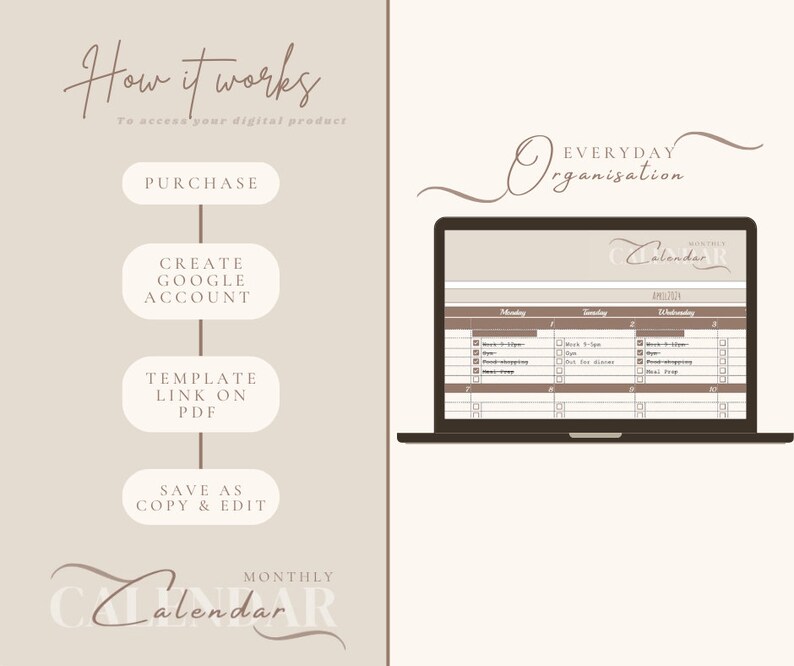Monthly Calendar Template | Google Sheets | Editable Digital Planner ...