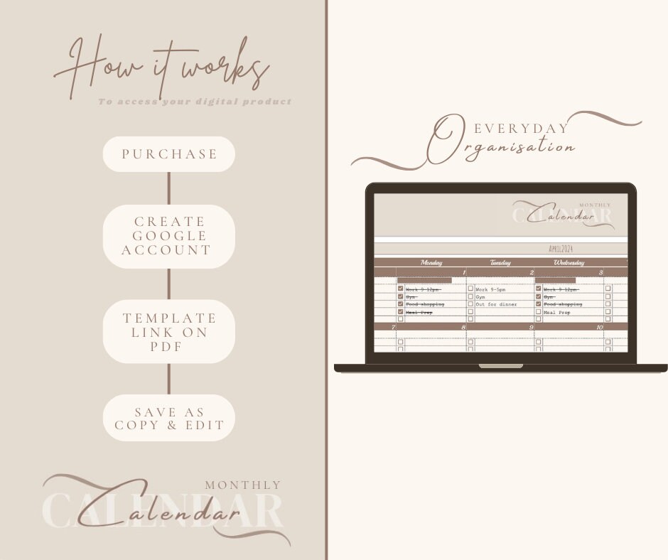 Monthly Calendar Template | Google Sheets | Editable Digital Planner ...