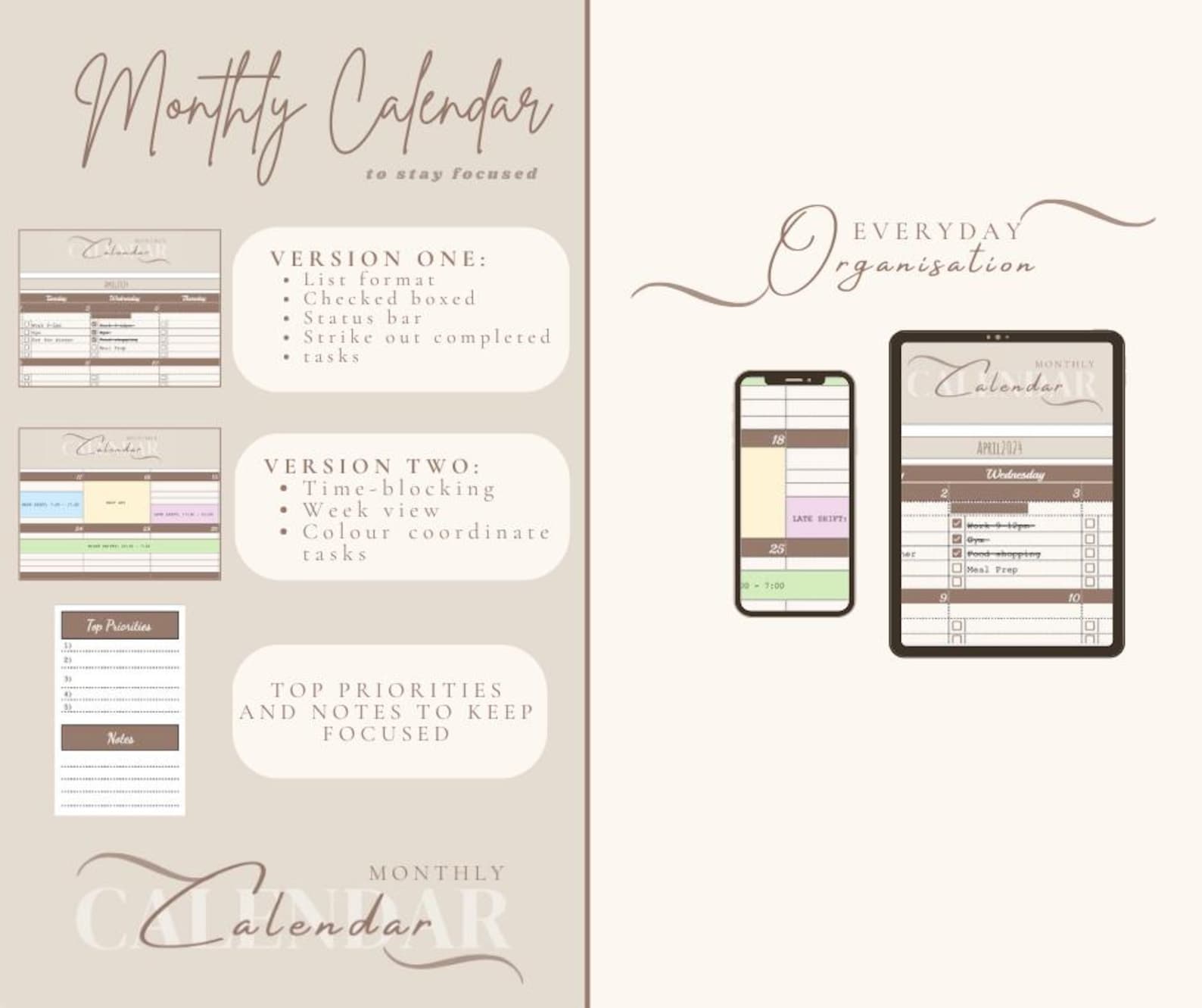 Monthly Calendar Template | Google Sheets | Editable Digital Planner ...