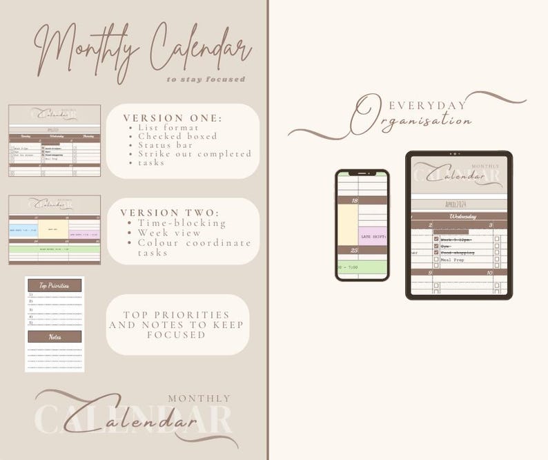 Monthly Calendar Template | Google Sheets | Editable Digital Planner ...