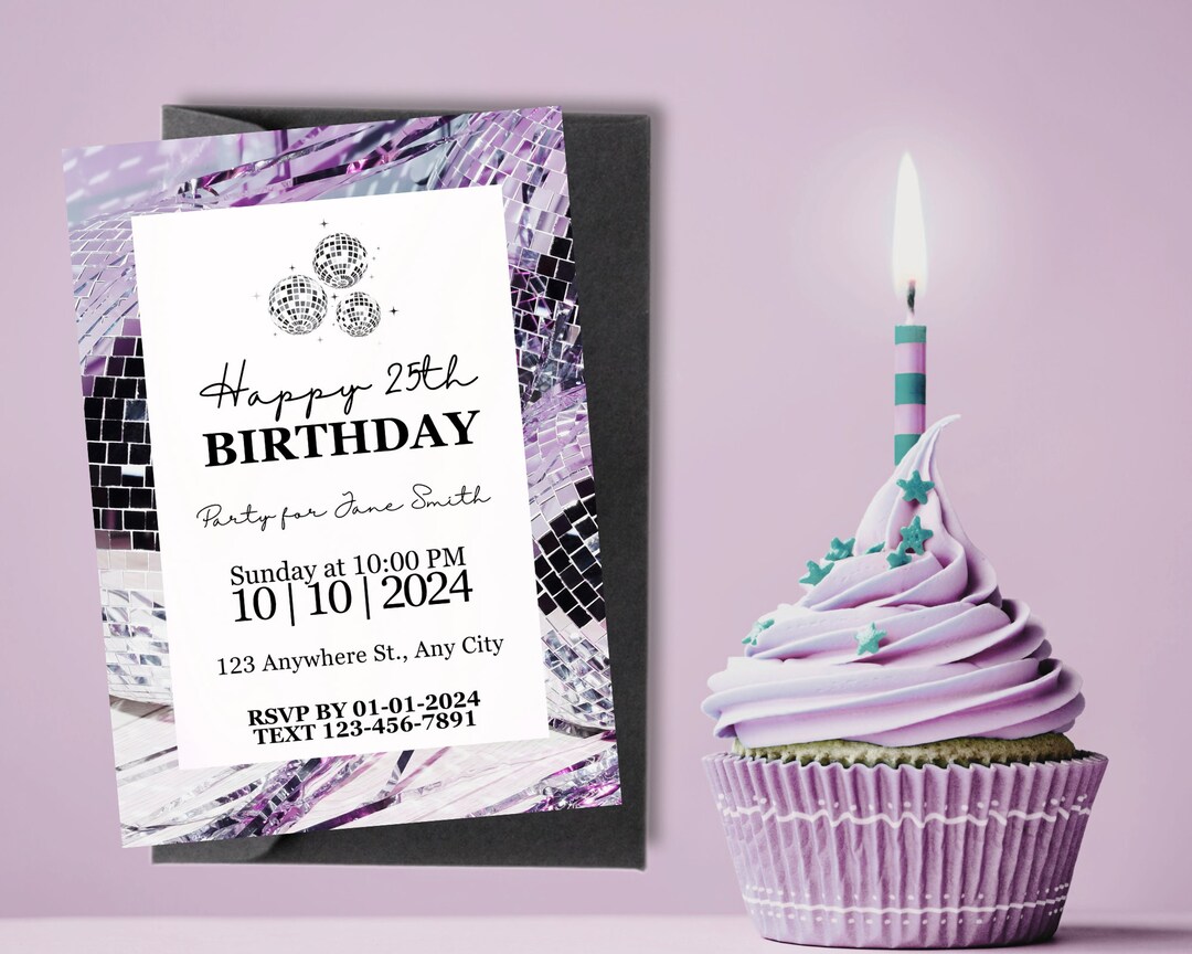 Editable Birthday Party Template, Digital Invitation, Disco Ball ...