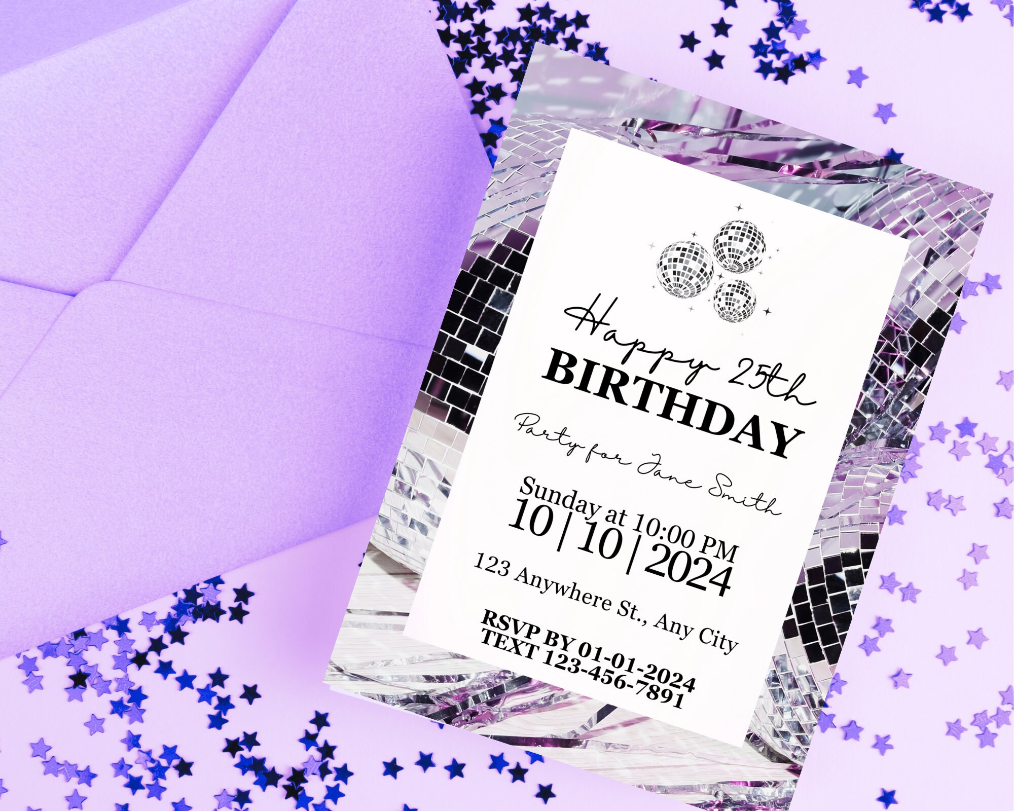 Editable Birthday Party Template, Digital Invitation, Disco Ball ...