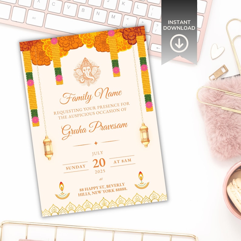 Traditional Griha Pravesh Invitation: Indian Housewarming Card (digital ...