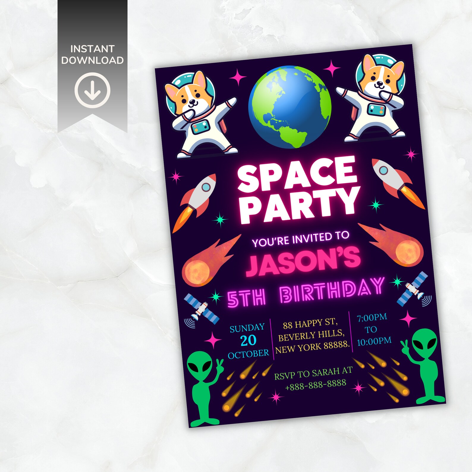 Editable Outer Space Birthday Invitation Template, Rocket Ship ...