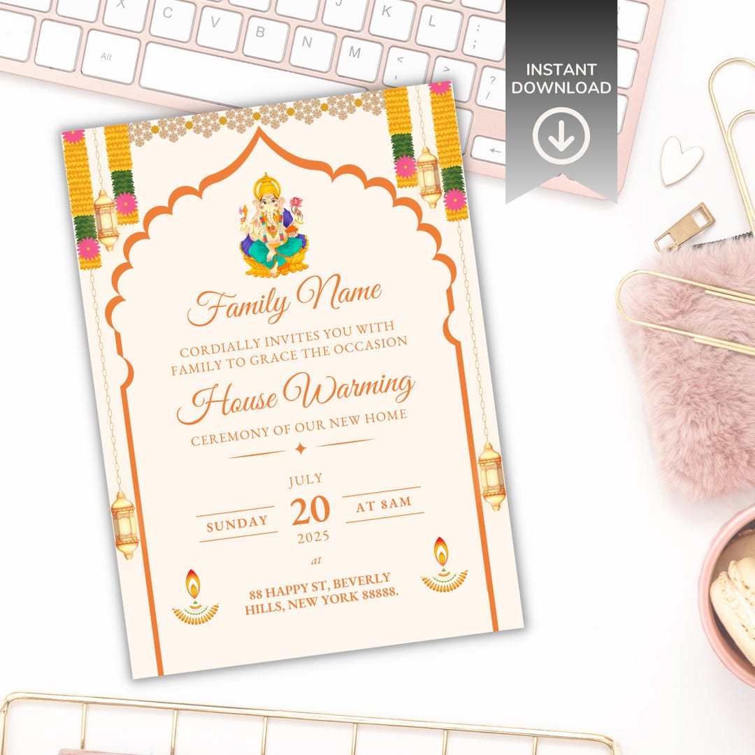 Traditional Griha Pravesh Invitation: Indian Housewarming Card (digital ...