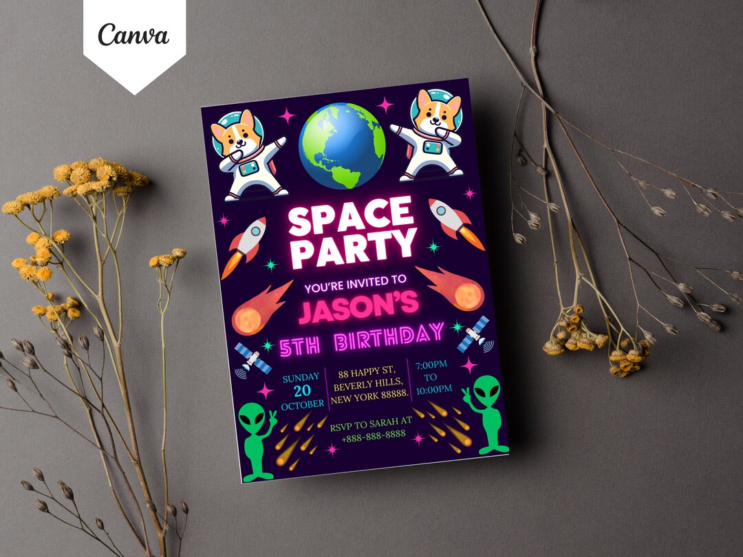Editable Outer Space Birthday Invitation Template, Planets Rocket Ship ...