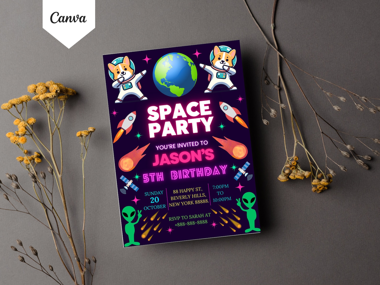 Editable Outer Space Birthday Invitation Template, Planets Rocket Ship ...