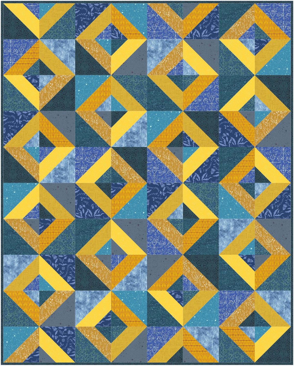 Precut Quilt Kit- Ready to Sew! | Sky Diamonds Blue/gold Quilt Kit ...