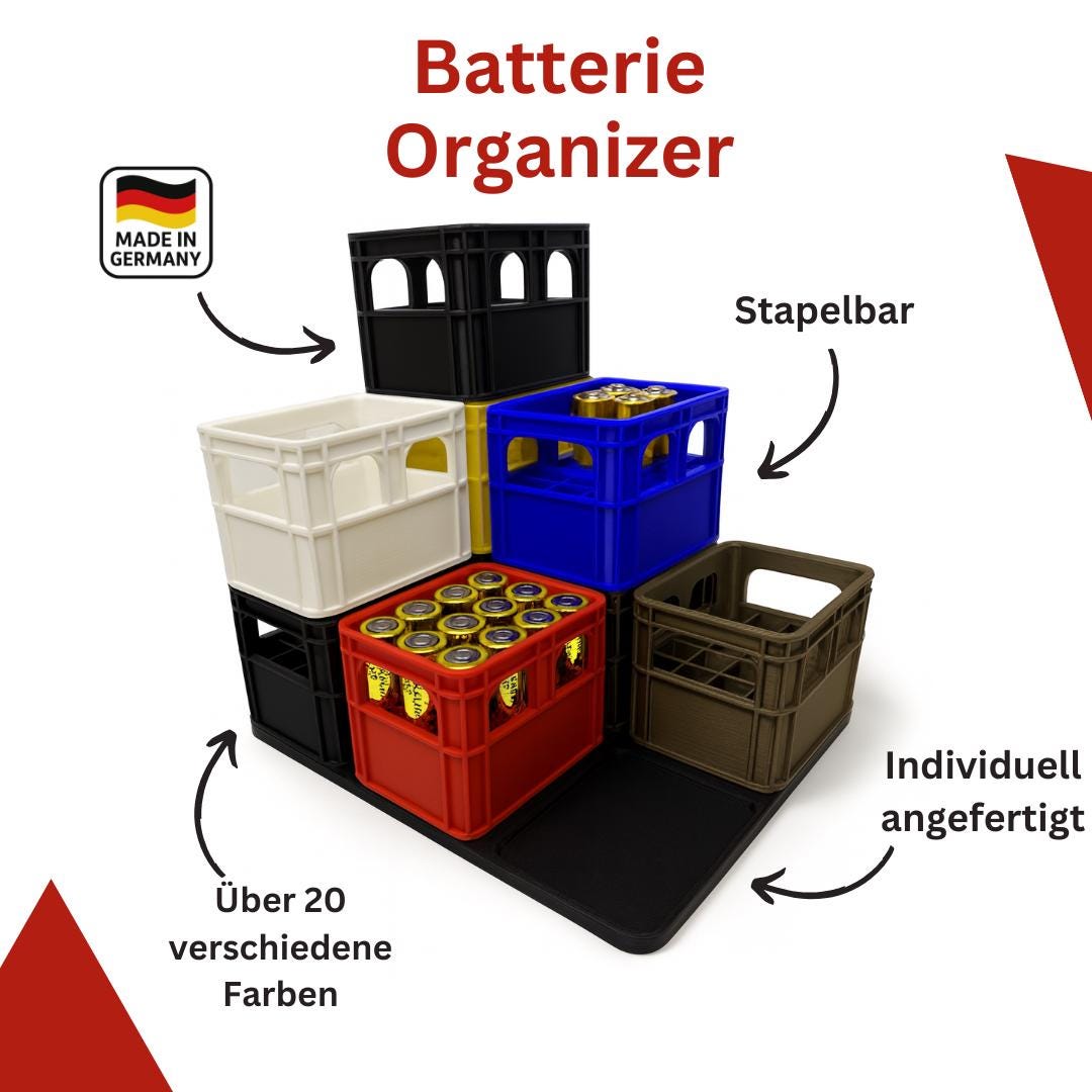 Battery Organizer in Beer Crate Look - Stackable Storage Box for ...