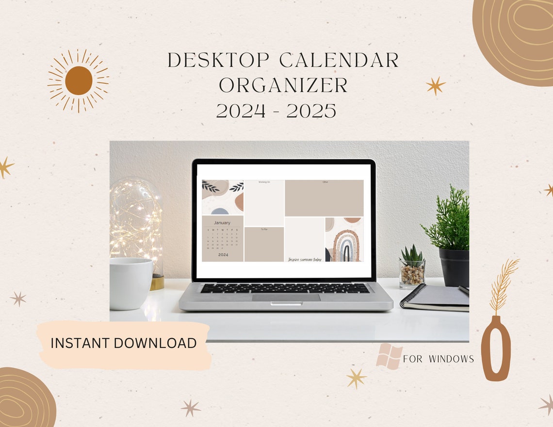 2024-2025 Boho Style Desktop Wallpaper Organizer + Folder Icons (for ...