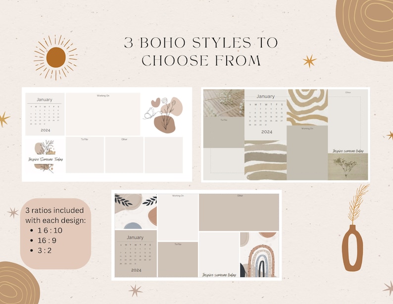 2024-2025 Boho Style Desktop Wallpaper Organizer + Folder Icons (for ...