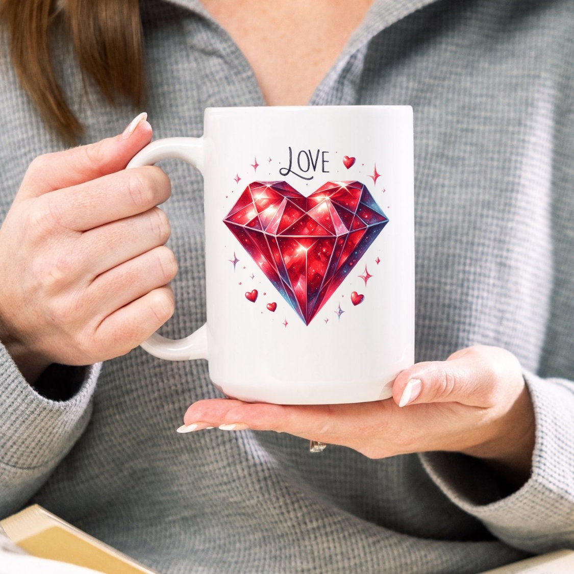 Red Ruby Faceted Love Heart Valentines Day Mug Valentines Day Coffee