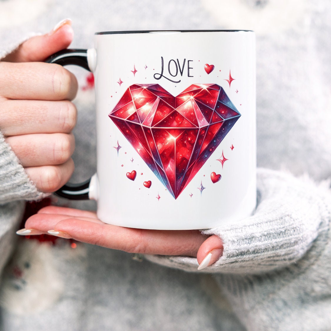 Red Ruby Faceted Love Heart Valentines Day Mug Valentines Day Coffee