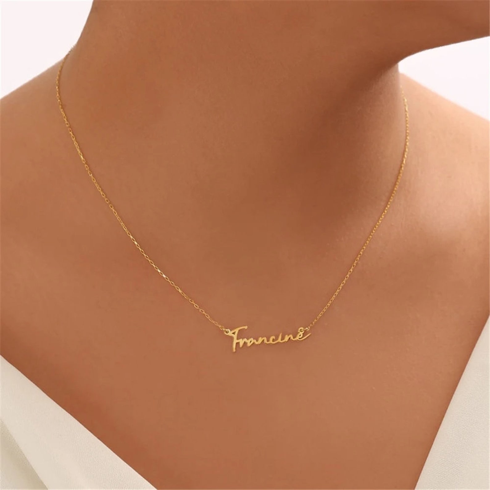 Personalized Script Name Necklace, Custom Gold Handwriting Nameplate ...