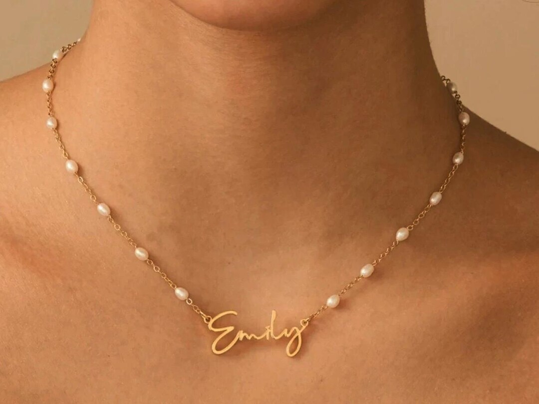 Personalized Dainty Beaded Pearls Name Necklace Women Girl Jewelry 18k ...