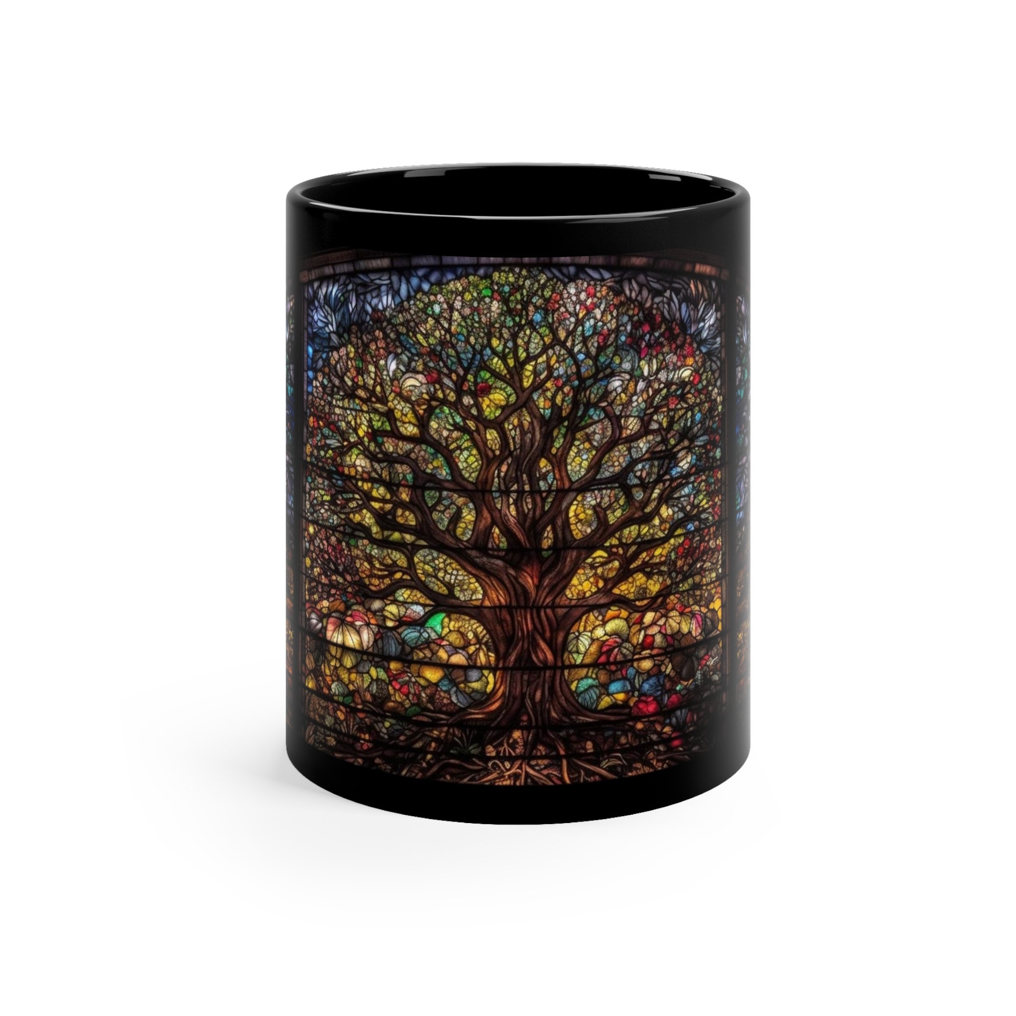 Stained Glass Tree of Life Mug: Sip in Colorful Splendor, Black Mug ...