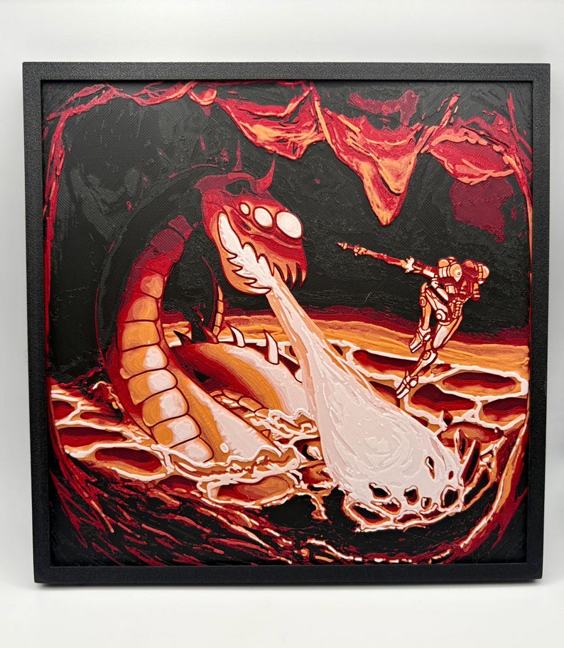 Metroid Wall Art – 3D Samus Vs Magmoor Caverns Battle | Framed Retro ...