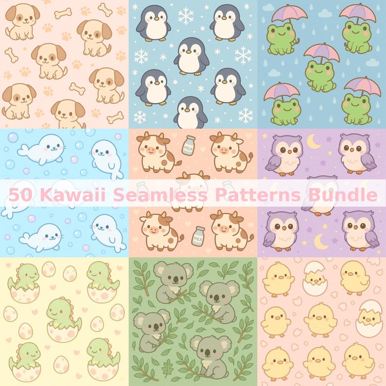 45 Kawaii Seamless Patterns Bundle | Cute Digital Papers | Pastel ...