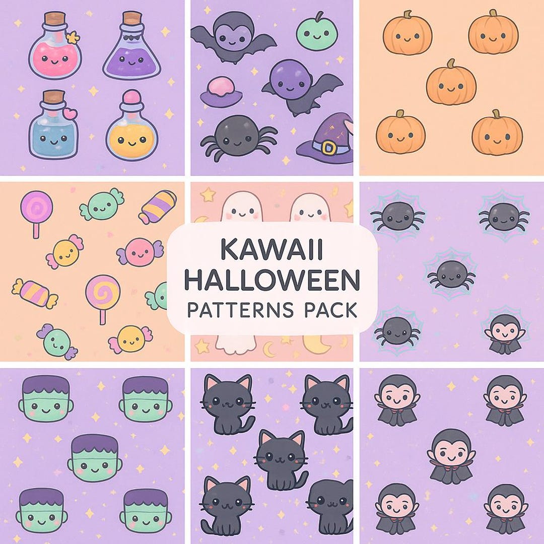 Kawaii Halloween Seamless Patterns | Cute Ghosts, Pumpkins, Bats & More ...
