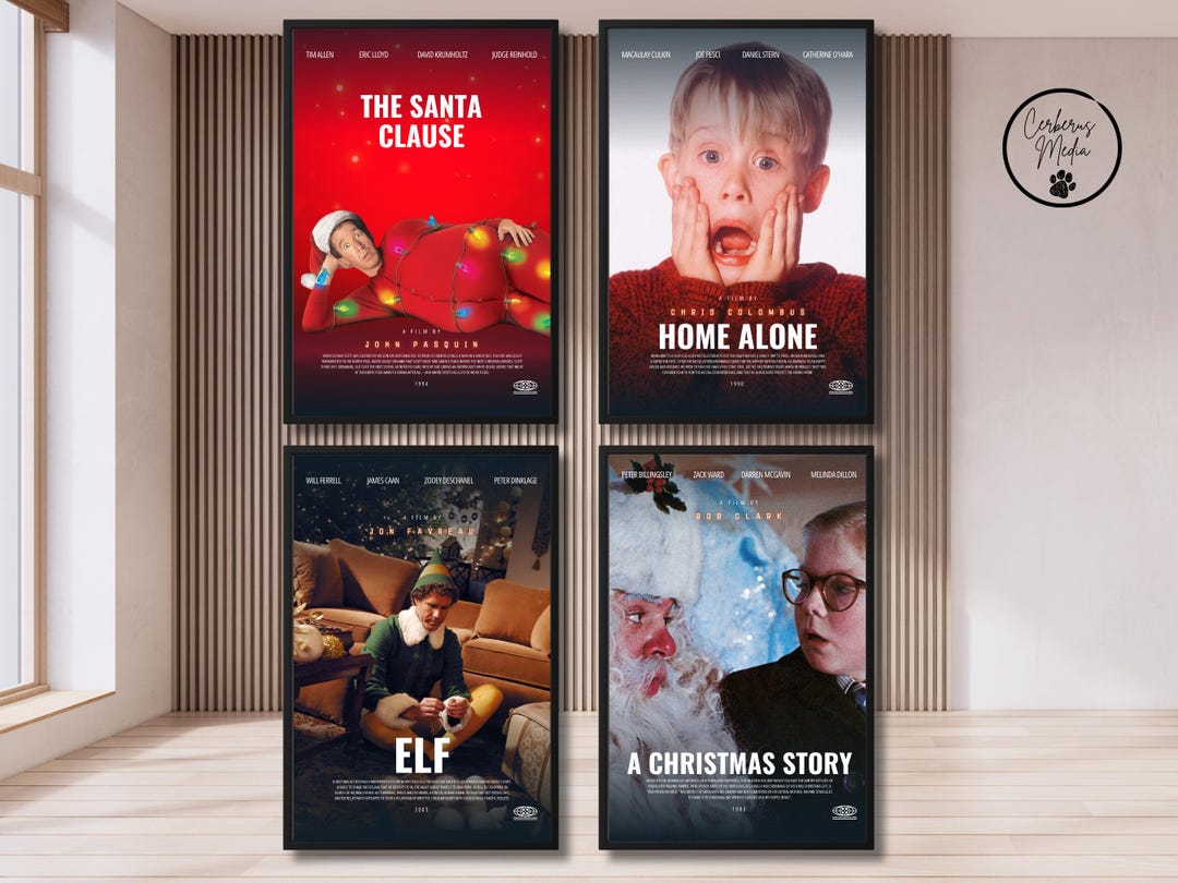Christmas Movie Posters set of 4: Elf, the Santa Clause, Home Alone ...