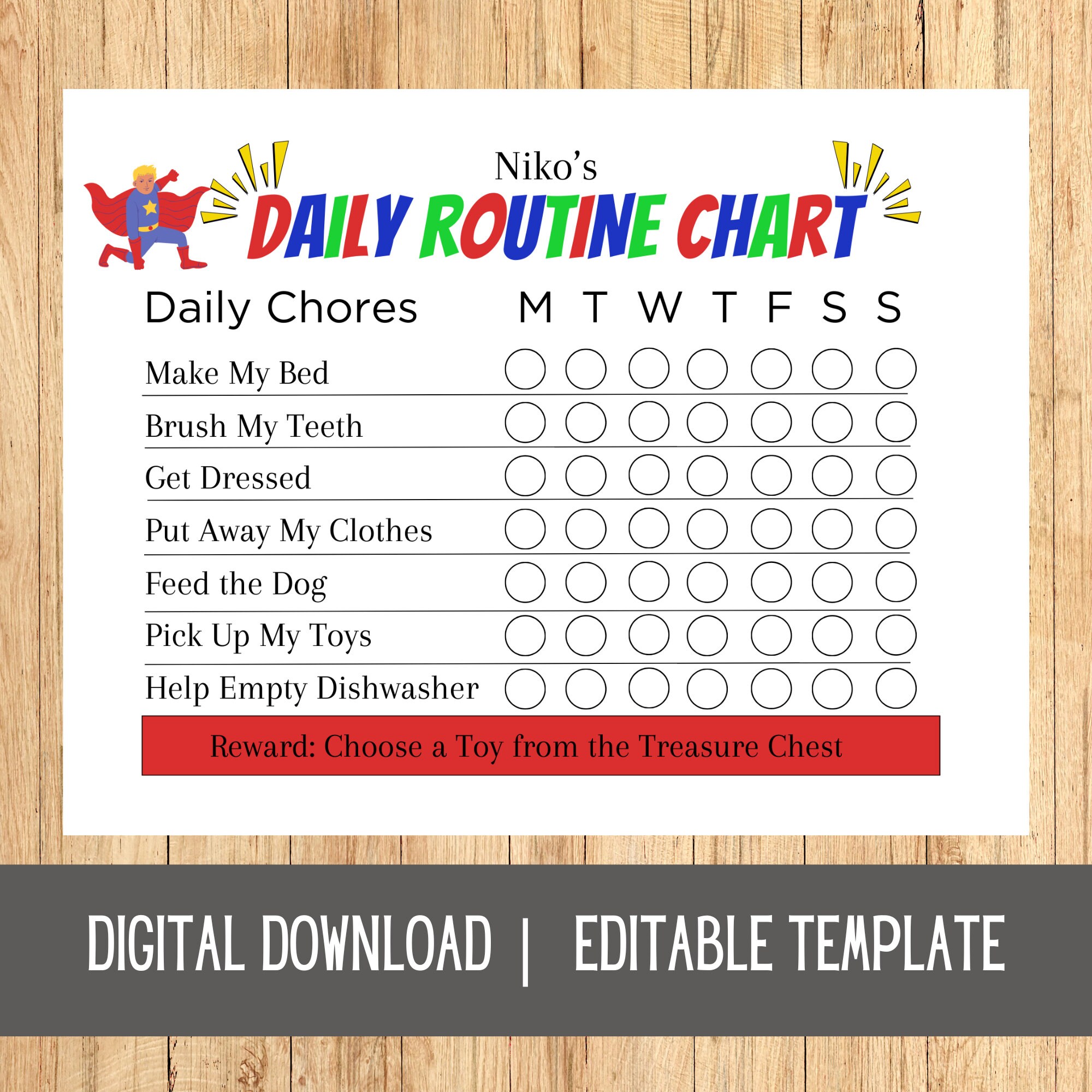 Daily Chore Chart for Kids, Daily Routines Check List, Editable ...