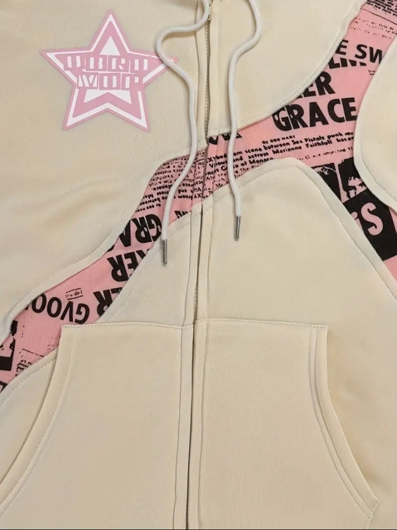 Y2k Streetwear Designer Gothic Star Pattern Zip up Hoodie, Casual Long Sleeve Drawstring Hoodie ...